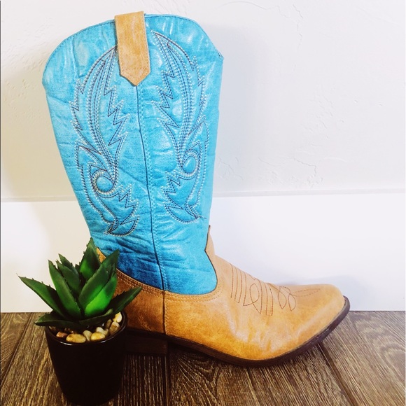 Coconuts by Matisse | Shoes | Coconuts Aqua And Tan Cowboy Boots | Poshmark